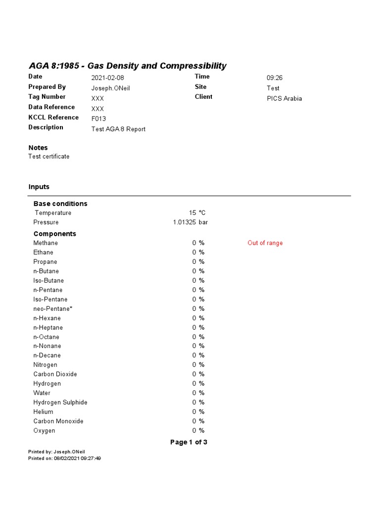 AGA 8:1985 - Gas Density and Compressibility: Date Prepared by Tag ...