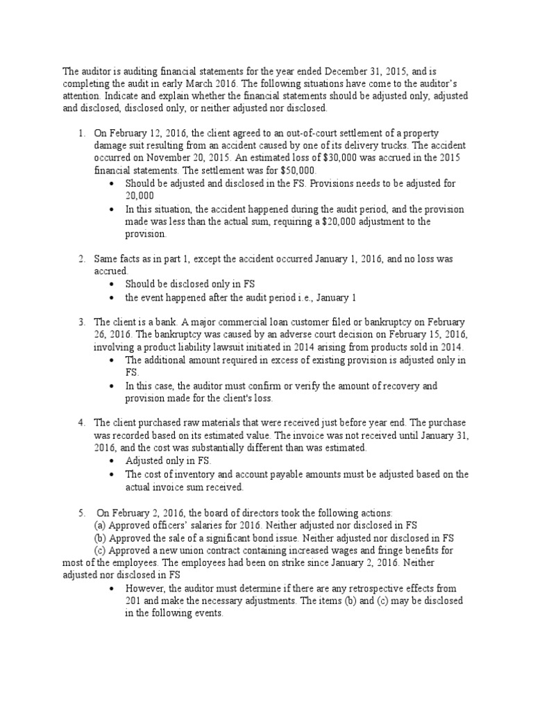 The Auditor Is Auditing Financial Statements For The Year Ended ...