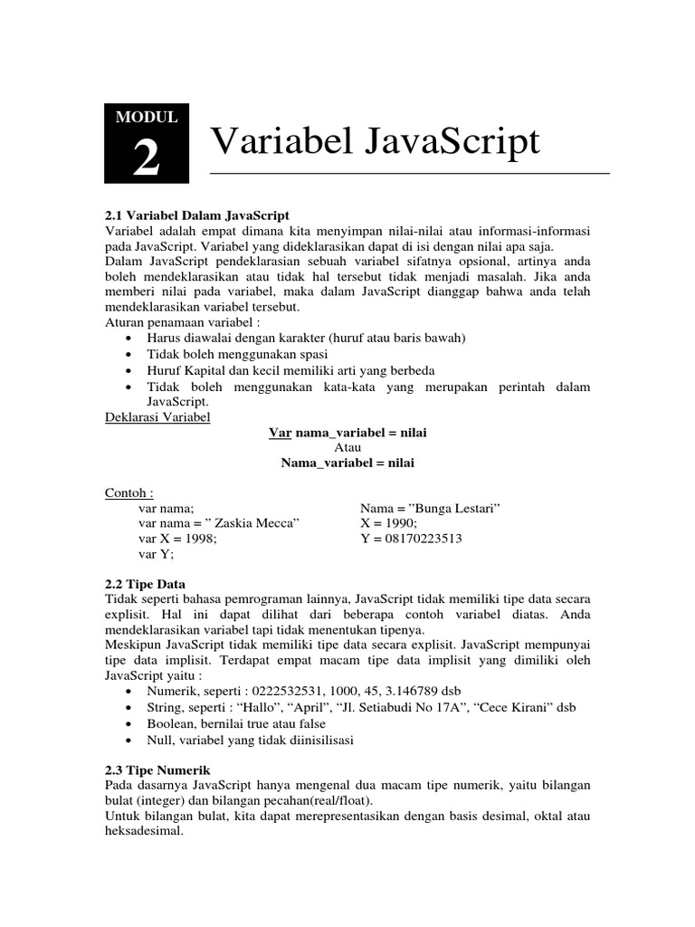 JavaScript Variabel dan Tipe Data Dasar | PDF