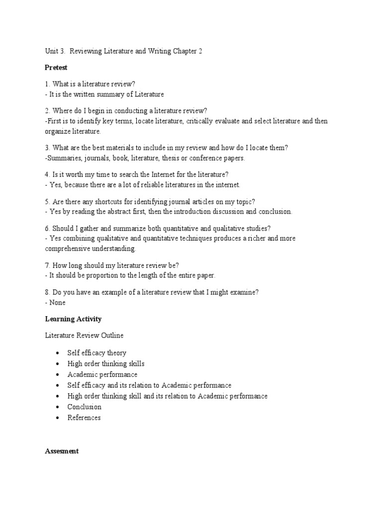 Unit 3. Reviewing Literature and Writing Chapter 2 | PDF | Self ...