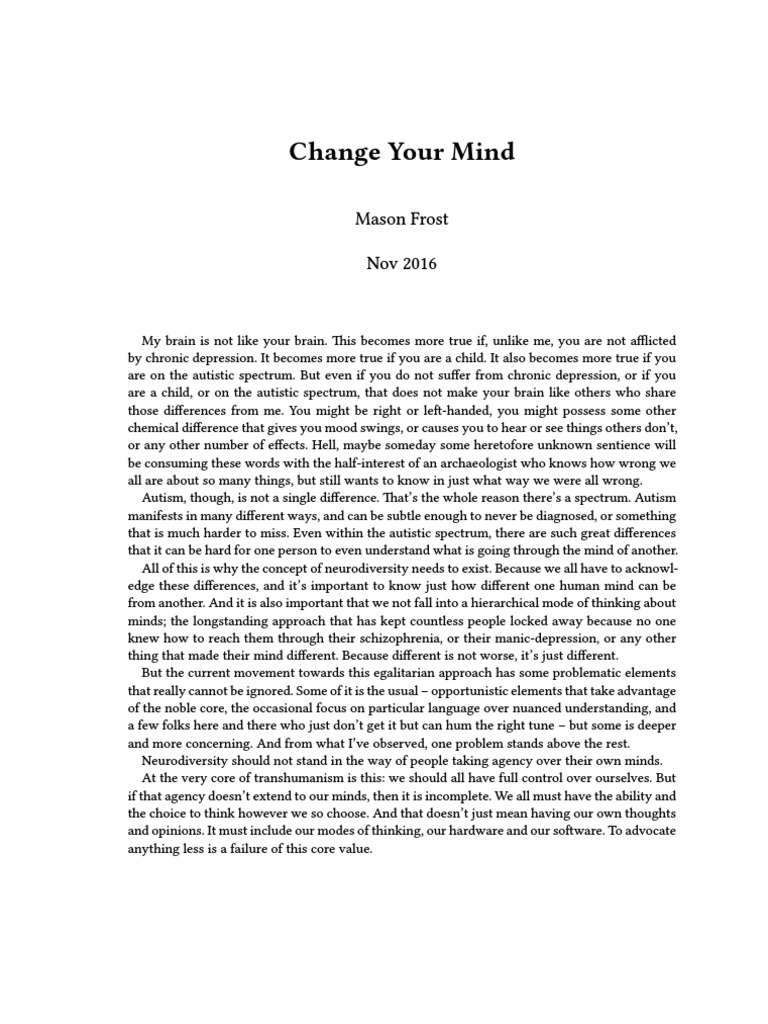 Mason Frost Change Your Mind | PDF | Autism Spectrum | Autism