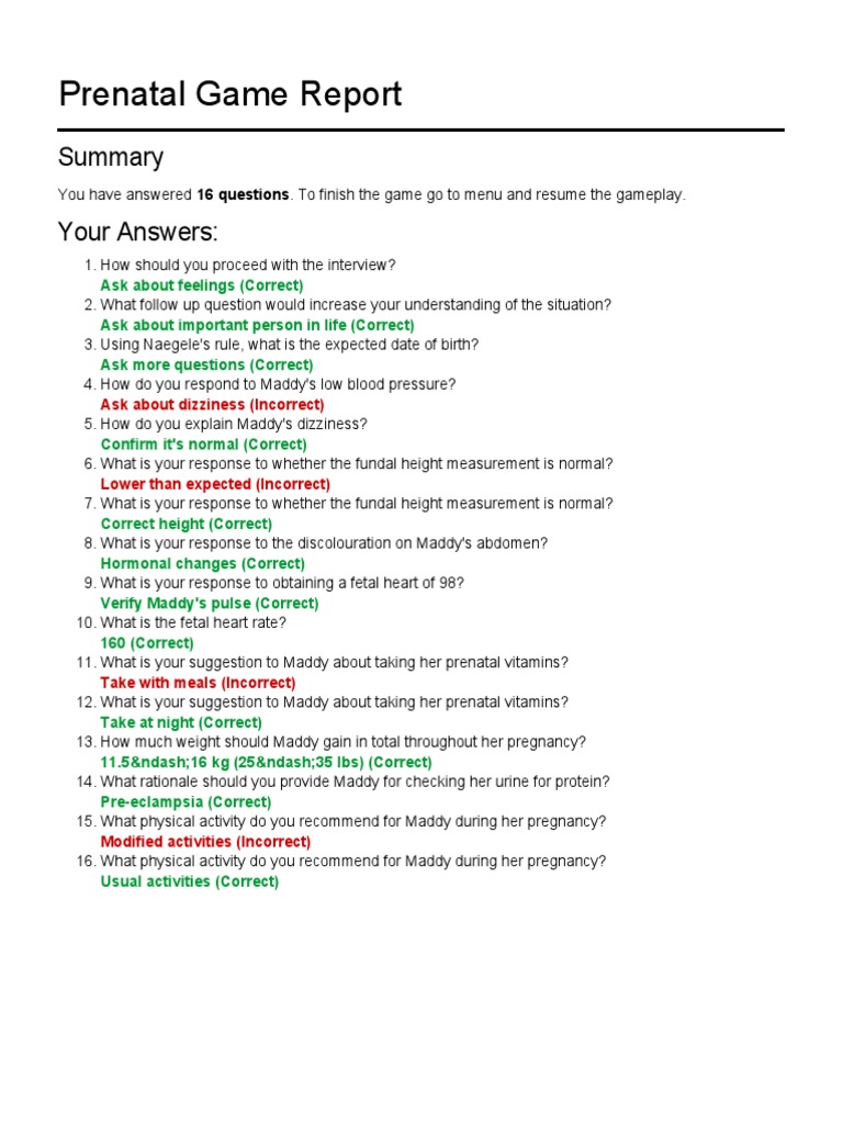 Prenatal Care Quiz for Expecting Moms | PDF