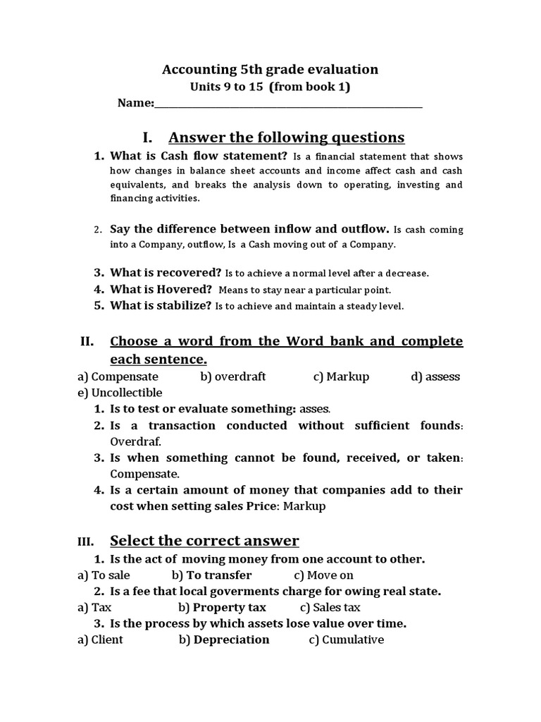 Accounting 5th Grade Evaluation | PDF