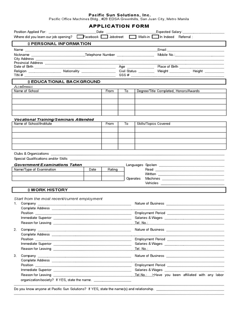 Application Form: Personal Information | PDF | Employment