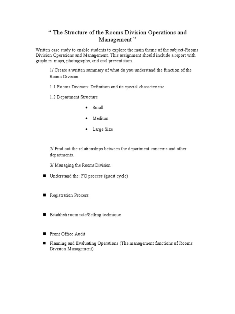 The Structure of The Rooms Division Operations and Management | PDF ...