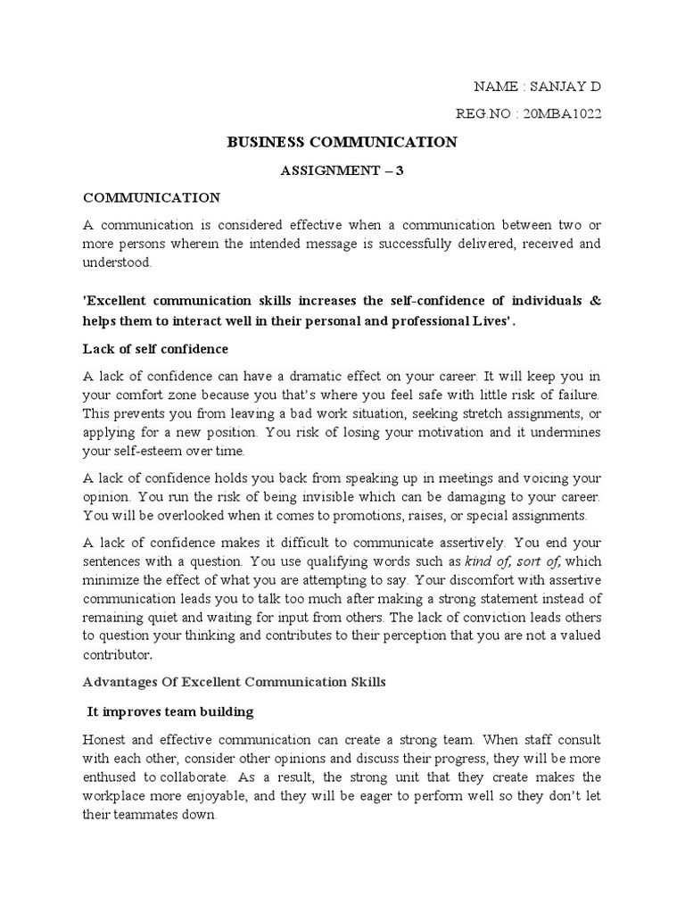 Assignment 3 Business Communication | PDF | Communication | Self Esteem