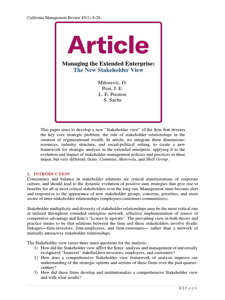 Managing The Extended Enterprise The New | PDF | Stakeholder (Corporate ...
