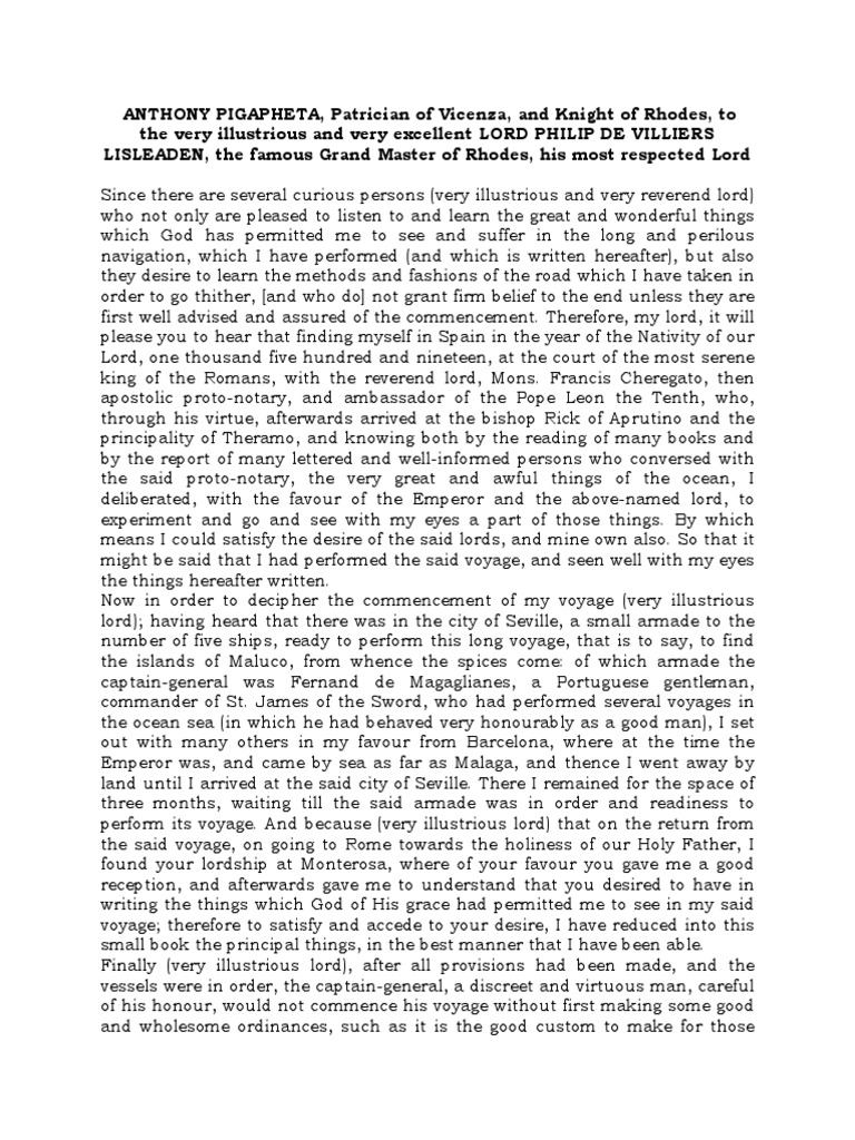 I. Chronicles of Antonio Pigafetta | PDF | Sea | Wound