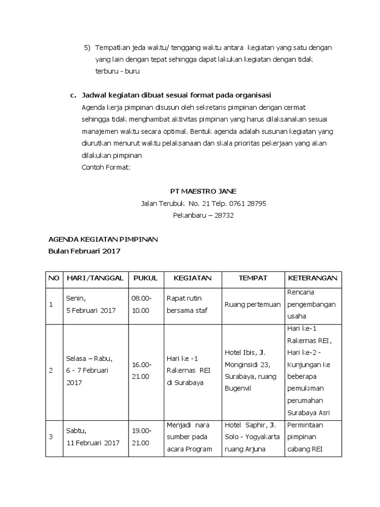 Agenda Kerja Pimpinan Bulan Februari | PDF