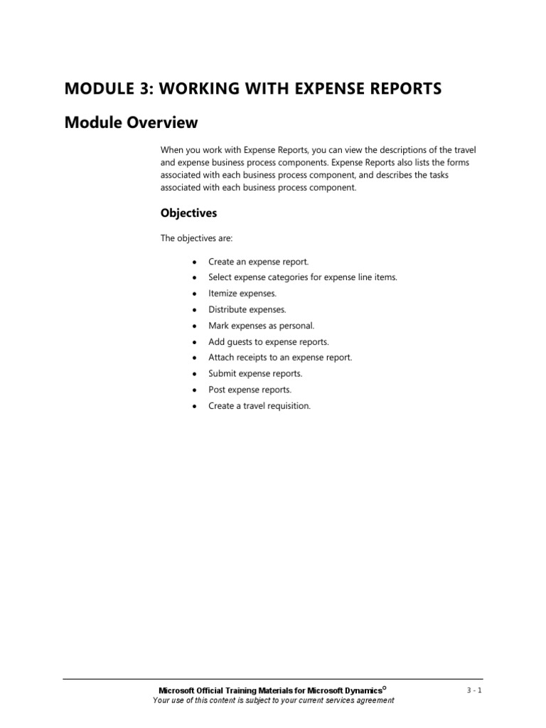 Module 3: Working With Expense Reports Module Overview: Objectives ...