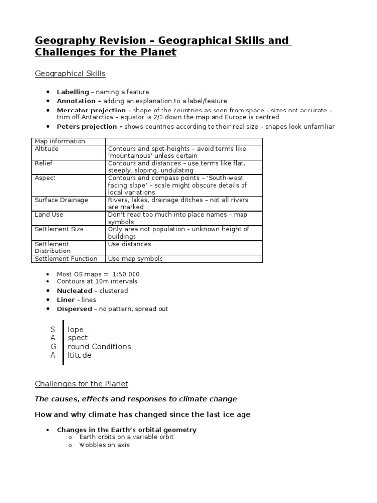 Geography Revision - Geographical Skills and Challenges For The Planet ...