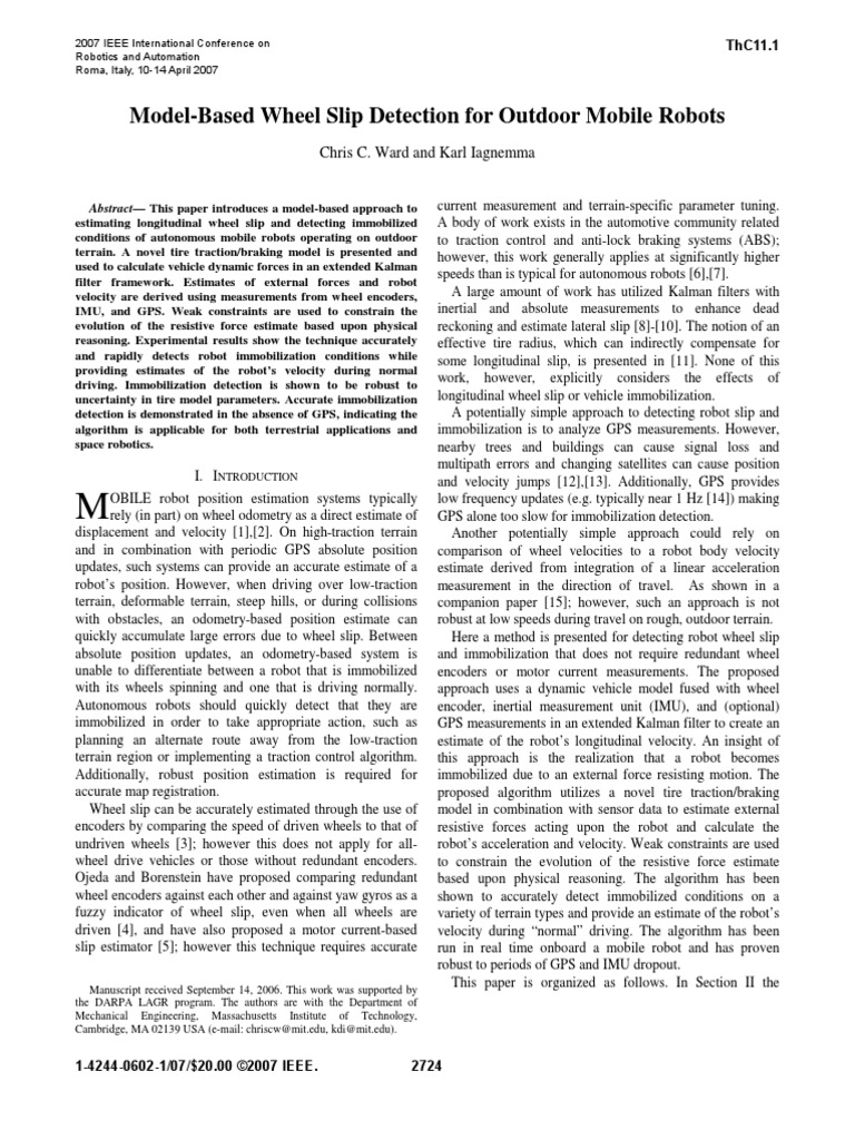 Model-Based Wheel Slip Detection For Outdoor Mobile Robots: Chris C ...