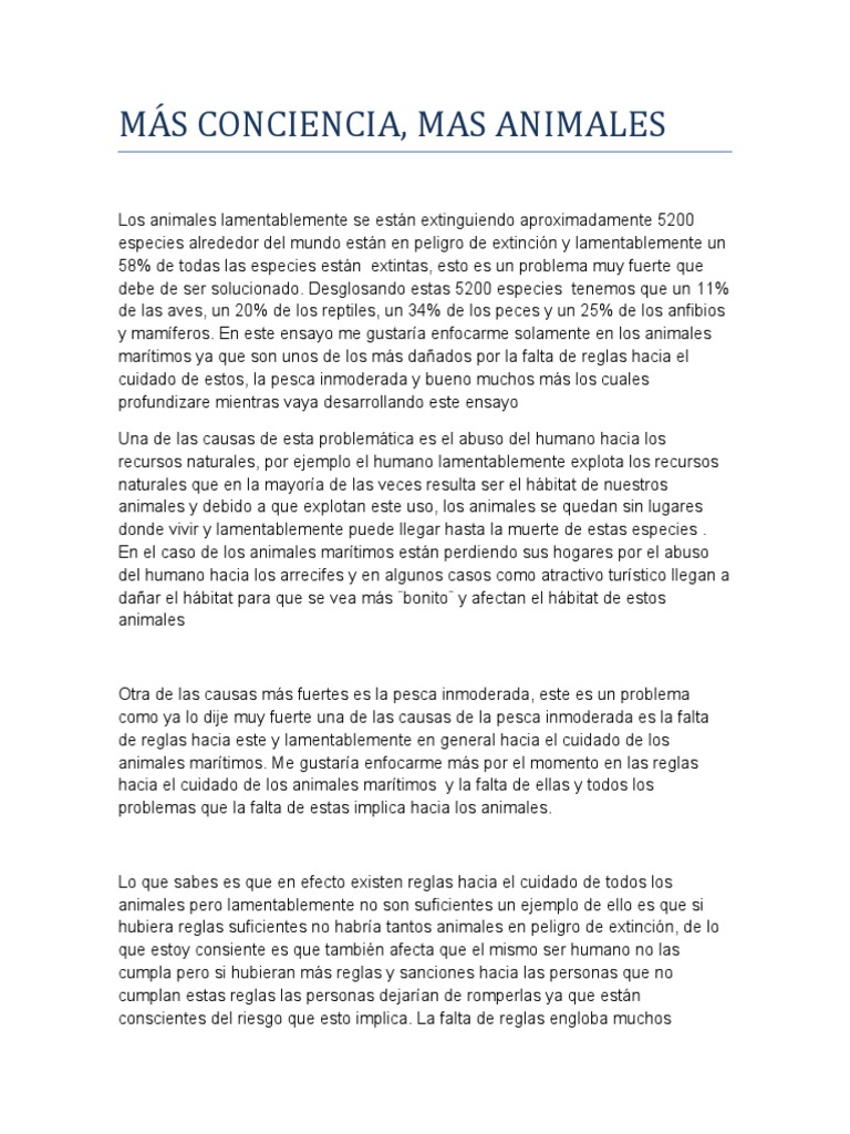 Ensayo Animales en Peligro de Extinción | PDF | Extinción