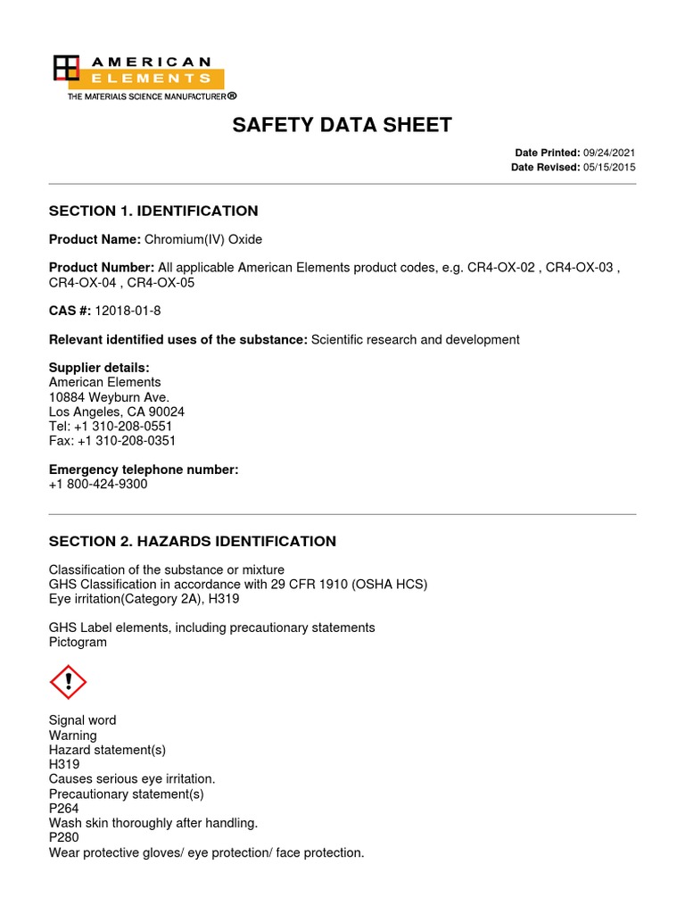 Safety Data Sheet: Section 1. Identification | PDF | Firefighting | Dangerous Goods