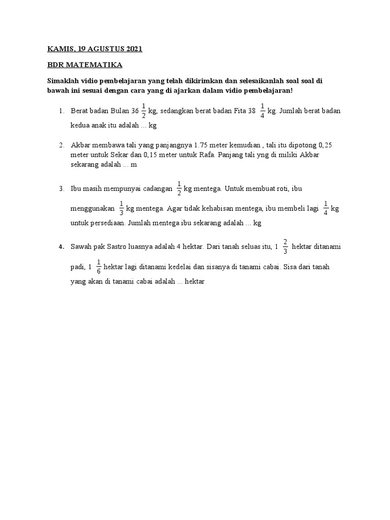 Tugas BDR Tanggal 19 Augst 2021 | PDF