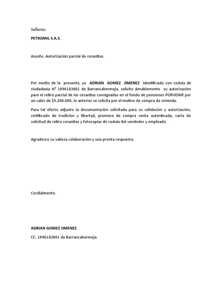 Carta Retiro Cesantias | PDF