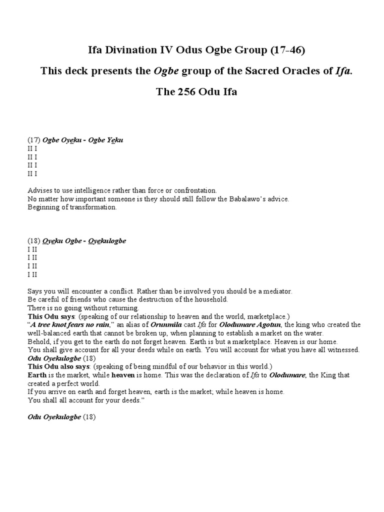 Ifa Divination Odus - Ogbe e Omodus | PDF | Sacrifice