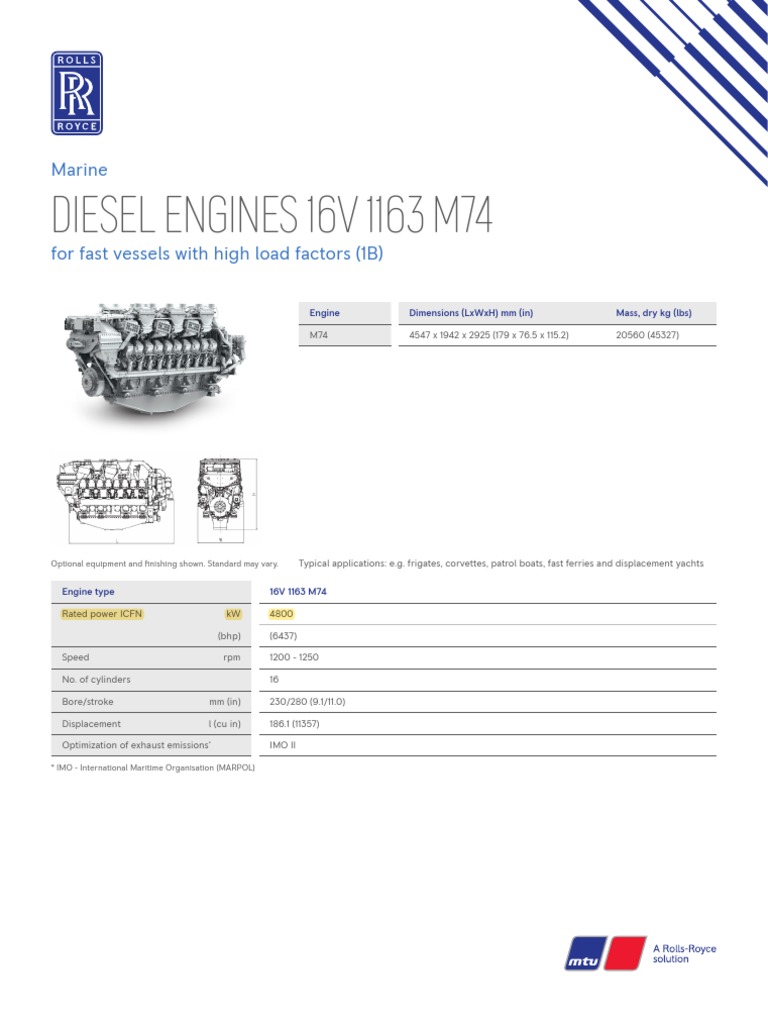 Diesel Engines 16V 1163 M74: Marine | PDF | Turbocharger | Diesel Engine