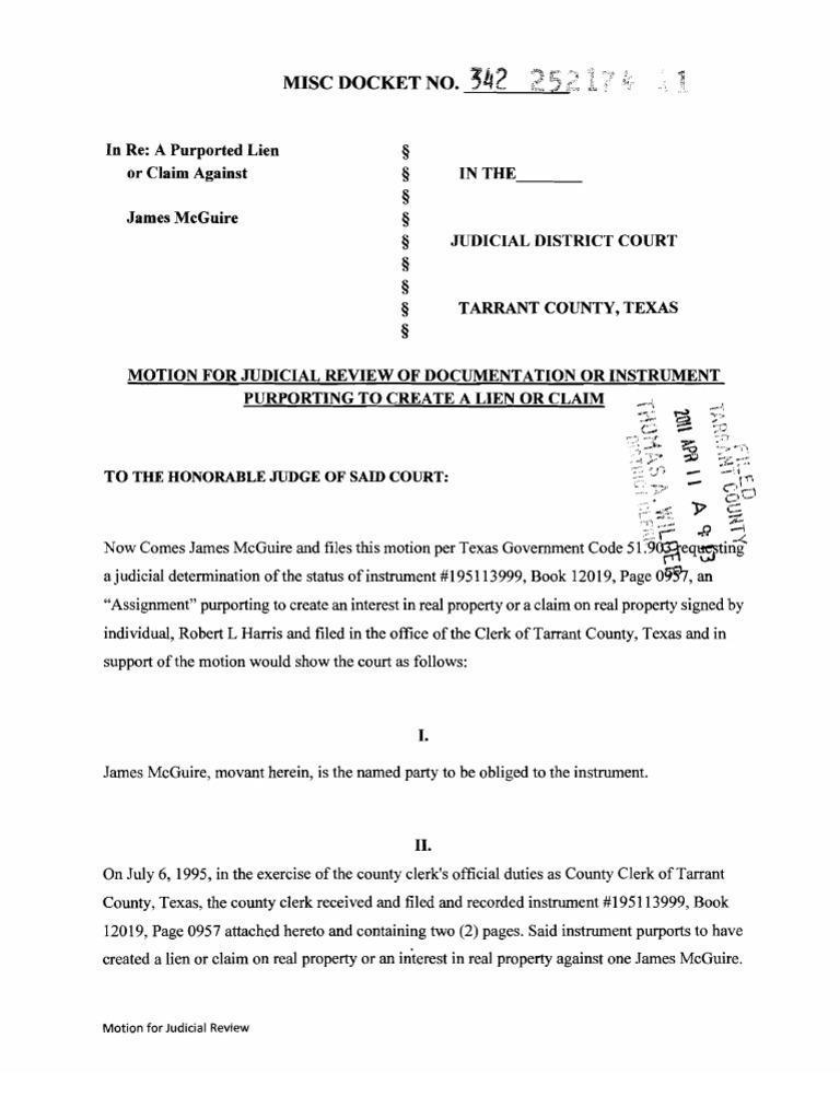 Misc Docket No.: in Re: A Purported Lien or Claim Against Inthe | PDF ...