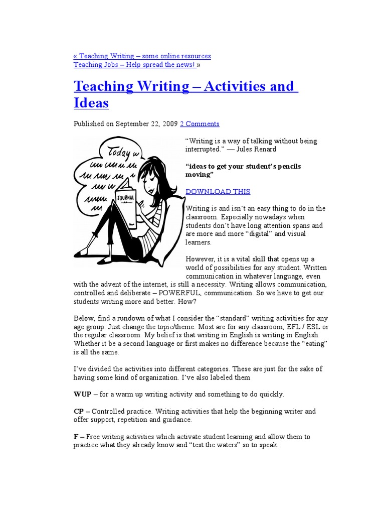 Teaching Writing - Activities and Ideas | PDF | English As A Second Or ...