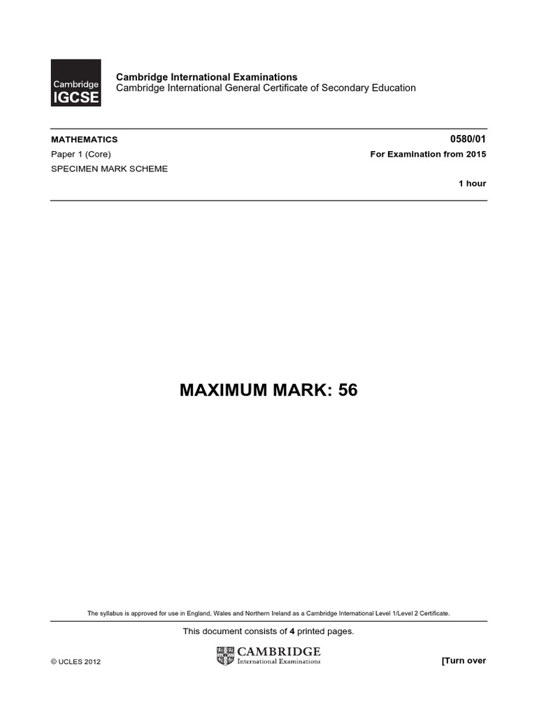 2015 Paper 1 Specimen Paper Markscheme | PDF | Mathematics