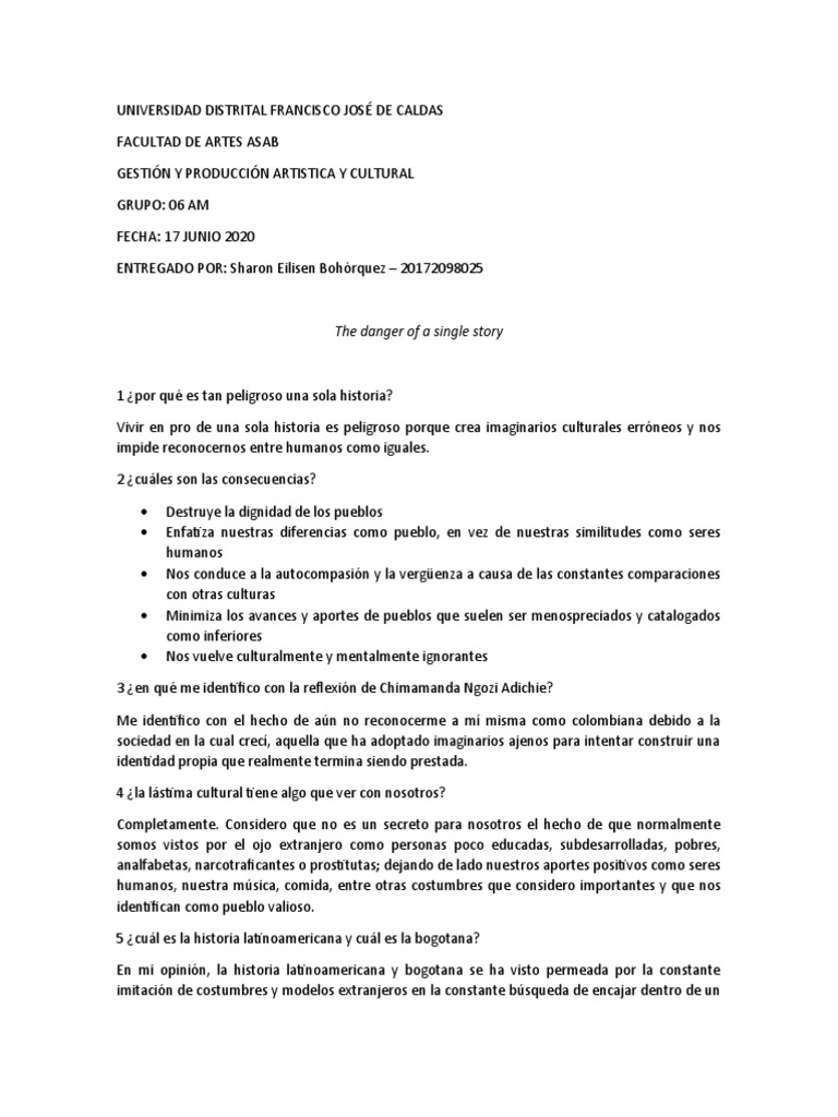 The Danger of A Single Story | PDF | Política