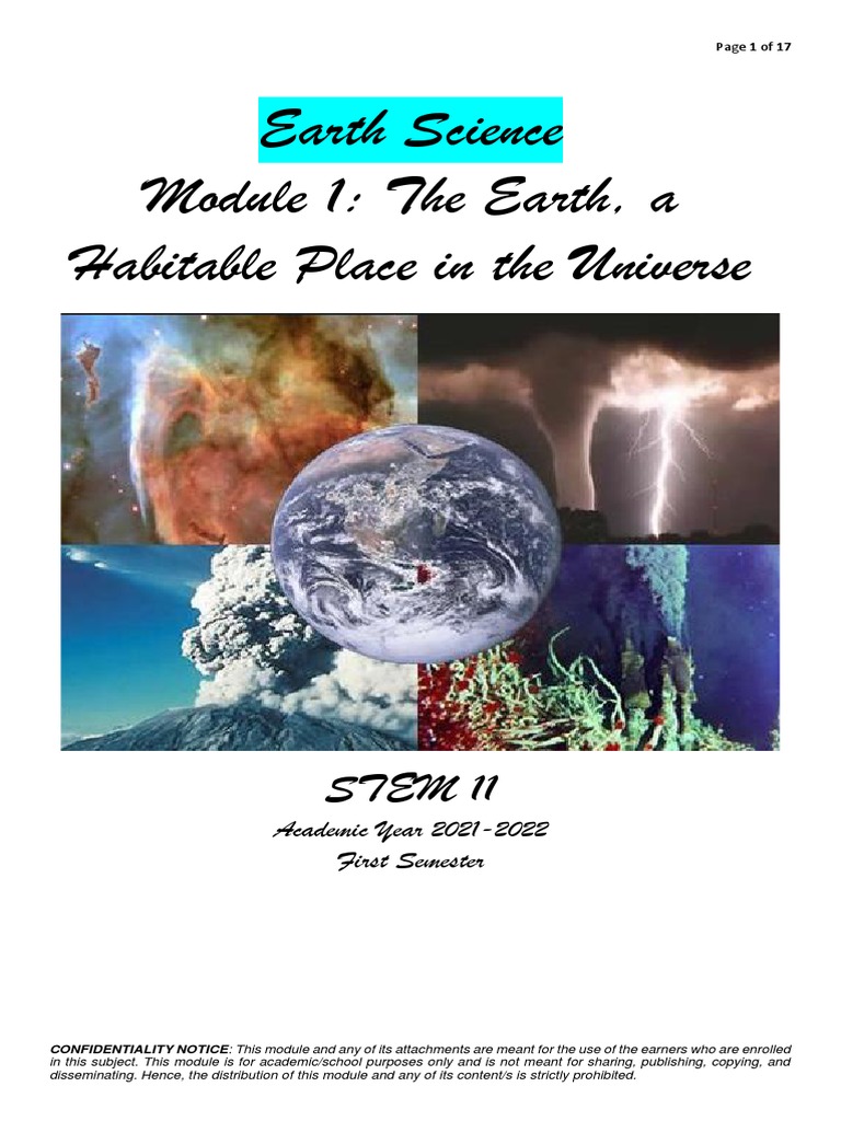Earth Science Module 1: The Earth, A Habitable Place in The Universe ...