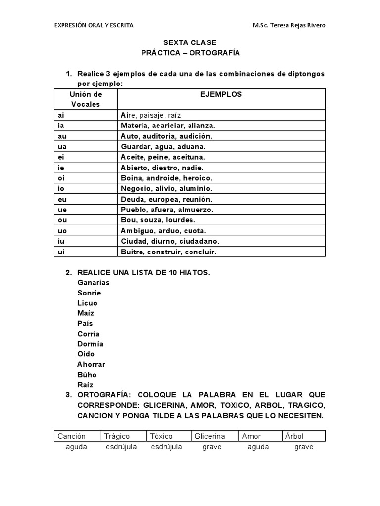DIPTONGOS E HIATOS y CLASIFICACIÓN DE LAS PALABRAS | PDF | Idiomas ...