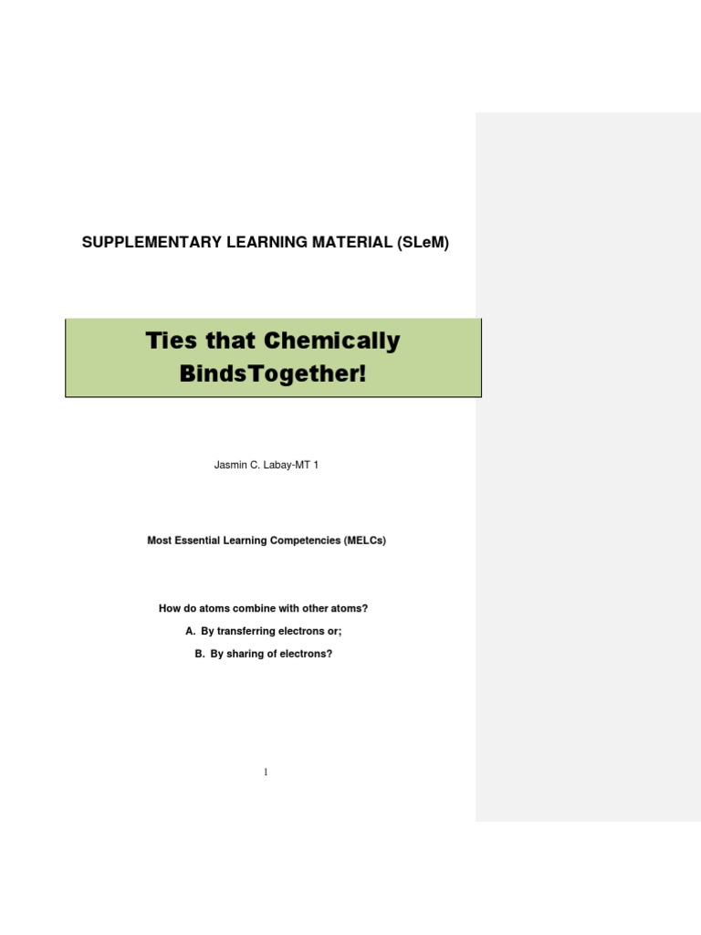 G9 Q2 W2 Ionic or Covalent Compounds | PDF | Chemical Bond | Ion