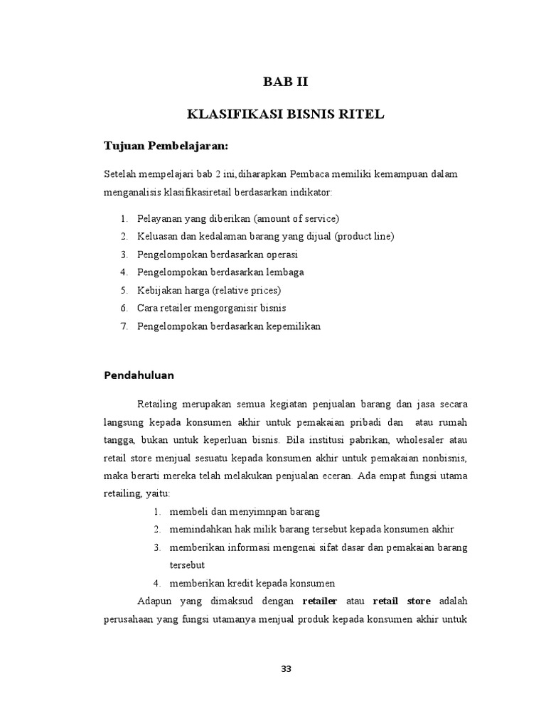 Bab Ii Klasifikasi Bisnis Retailing Pdf