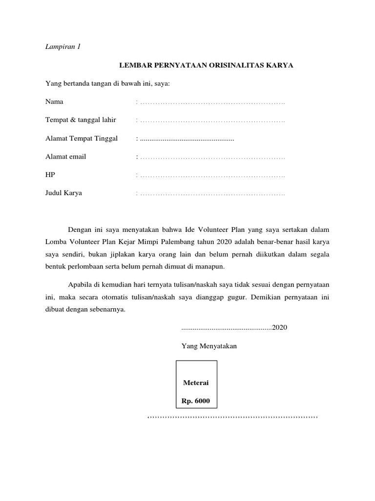 Contoh Lembar Orisinalitas | PDF