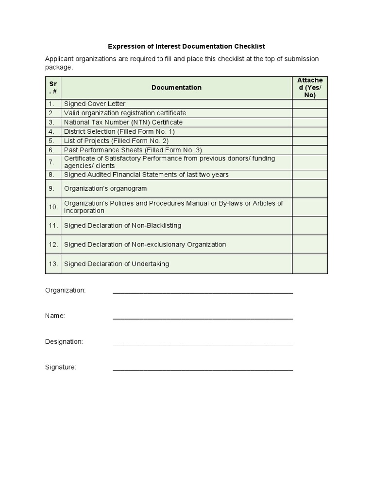 EOI Documentation Checklist | PDF