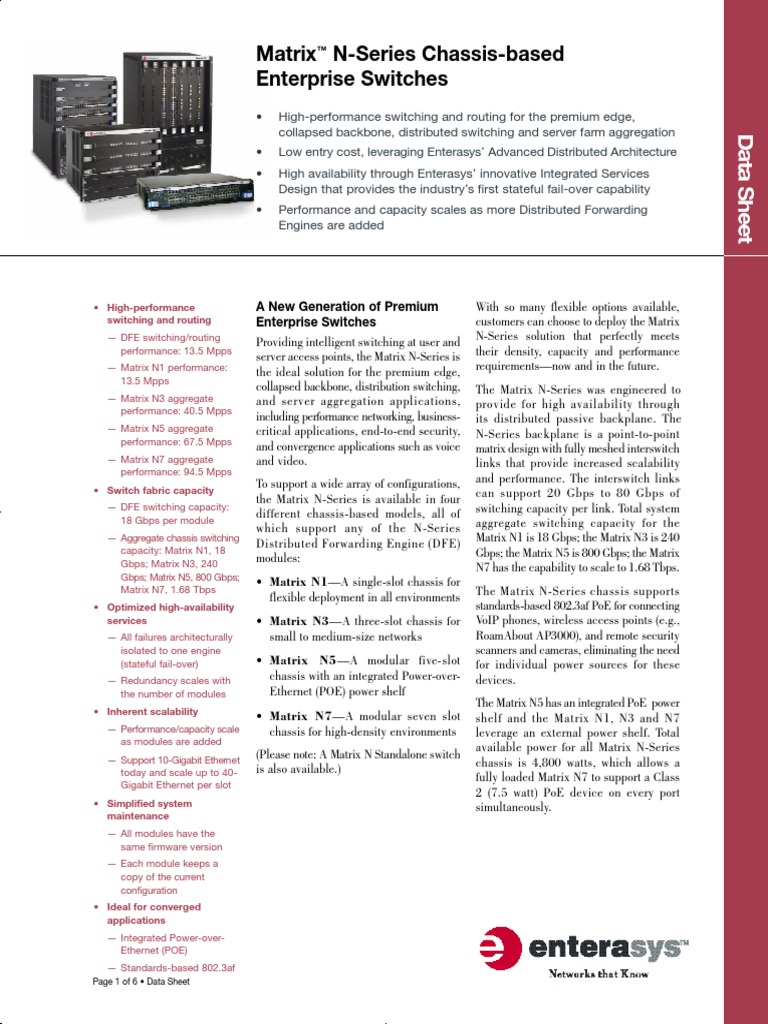 Enterasys Matrix n7 Chassis 7c107 Manual Do Utilizador | PDF | Power Supply | Computer Network