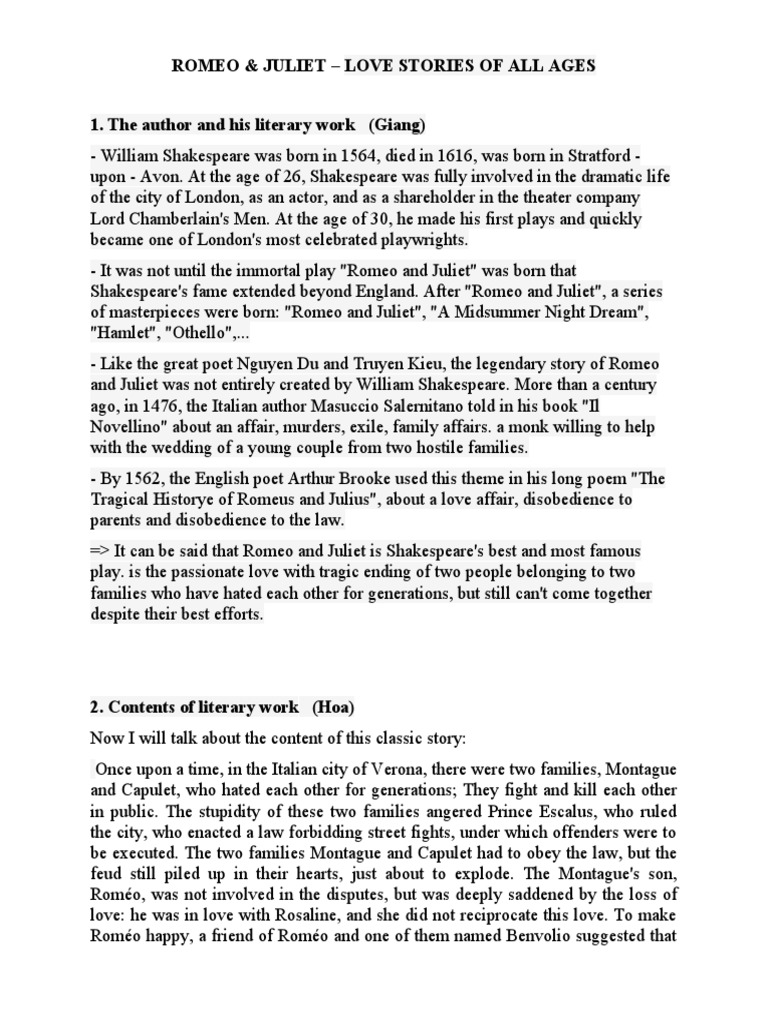 Romeo & Juliet - Love Stories of All Ages 1. The Author and His ...