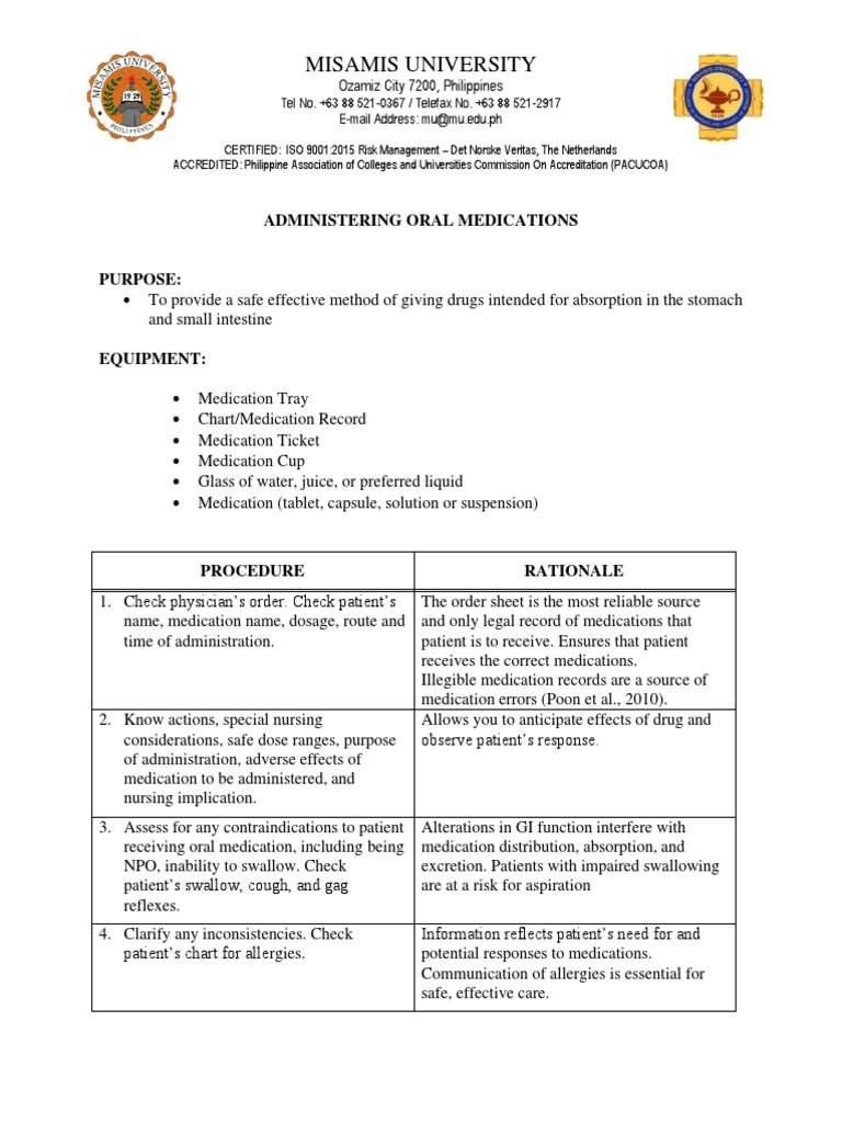 Oral Medication Administration Guide | PDF | Tablet (Pharmacy ...