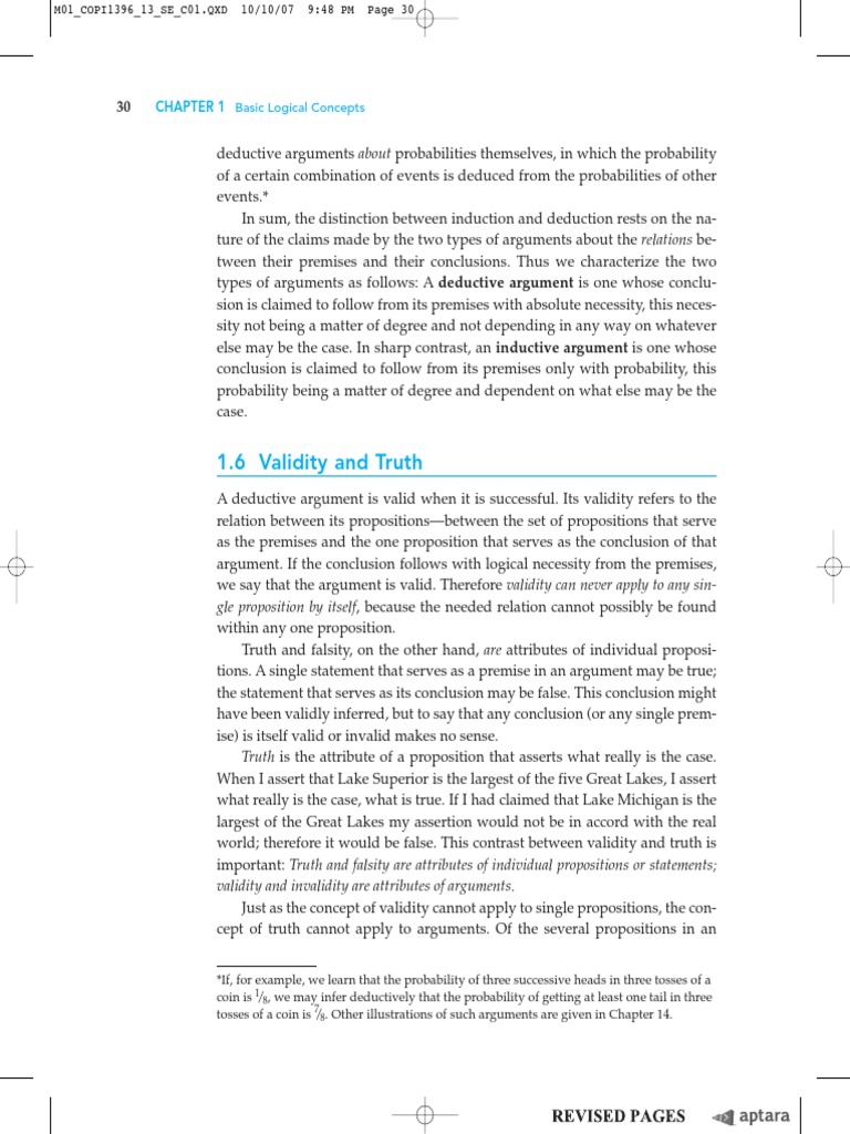 1.6 Validity and Truth: CHAPTER 1 Basic Logical Concepts | PDF | Argument | Logical Consequence