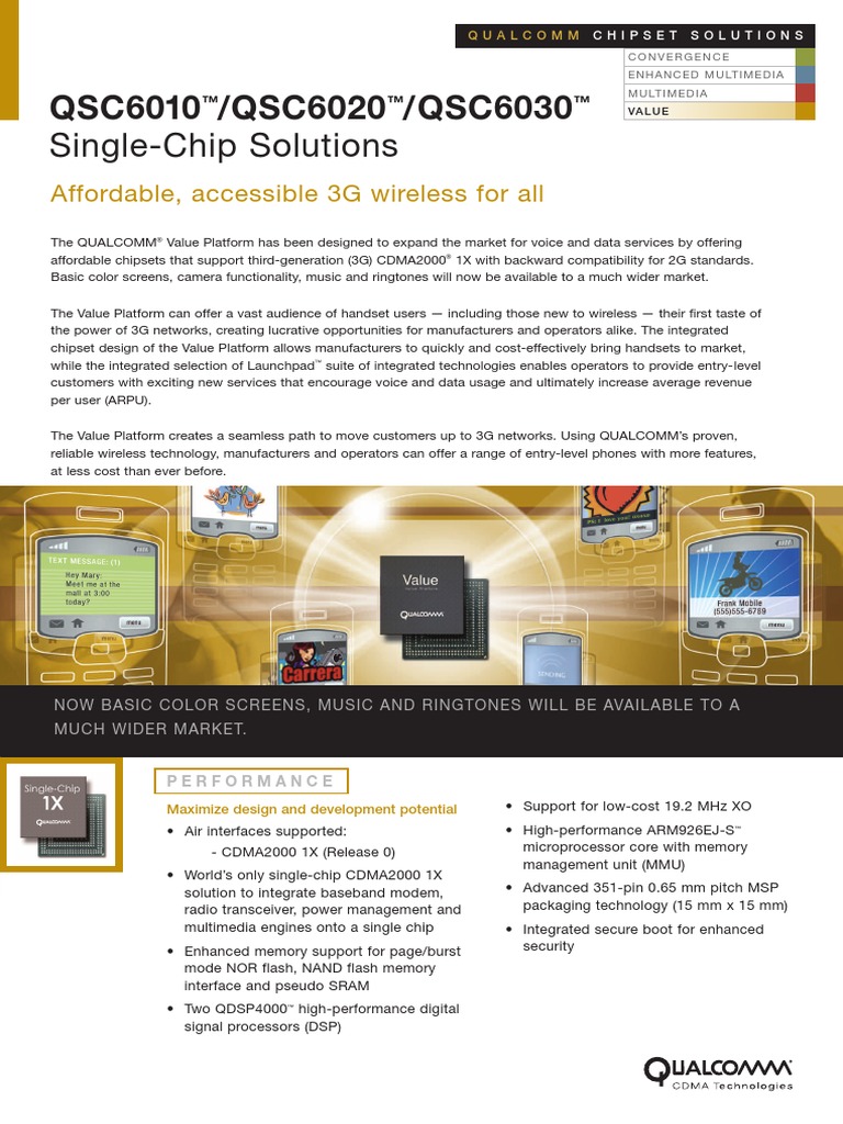 Single-Chip Solutions: QSC6010 /QSC6020 /QSC6030 | PDF | 3 G | Codec
