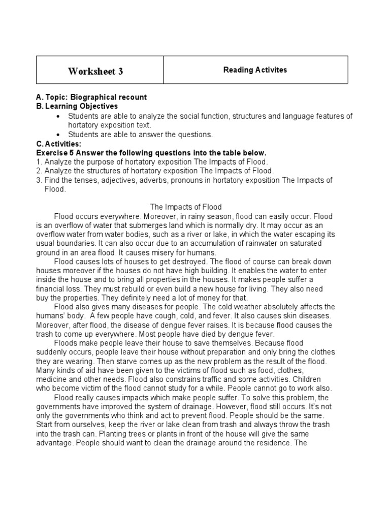 Student Guide: Analyzing Expositions | PDF | Flood | Water