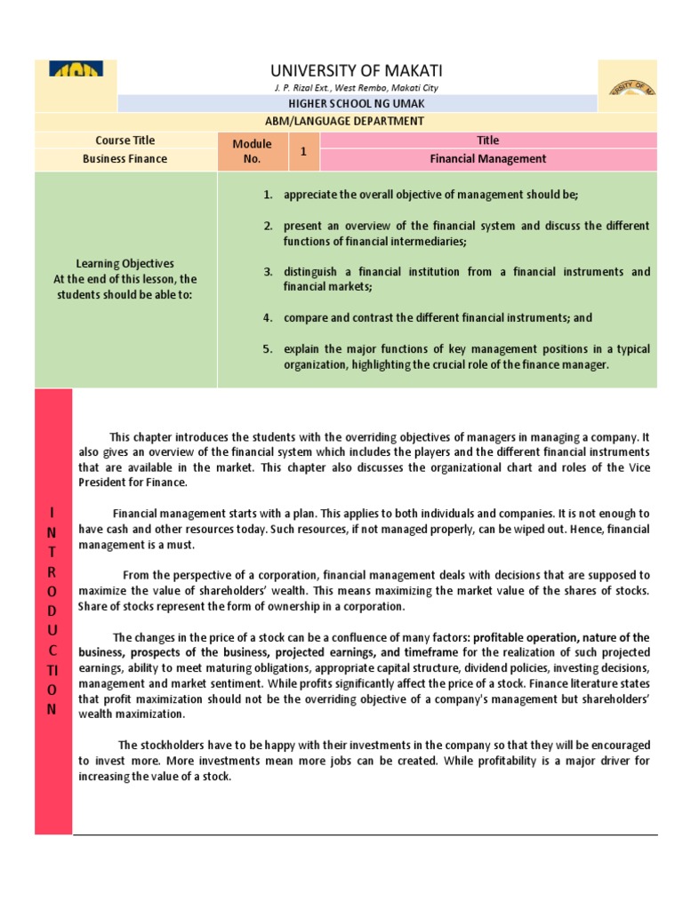 Business Finance MODULE 1 Ed | PDF | Bonds (Finance) | Investing