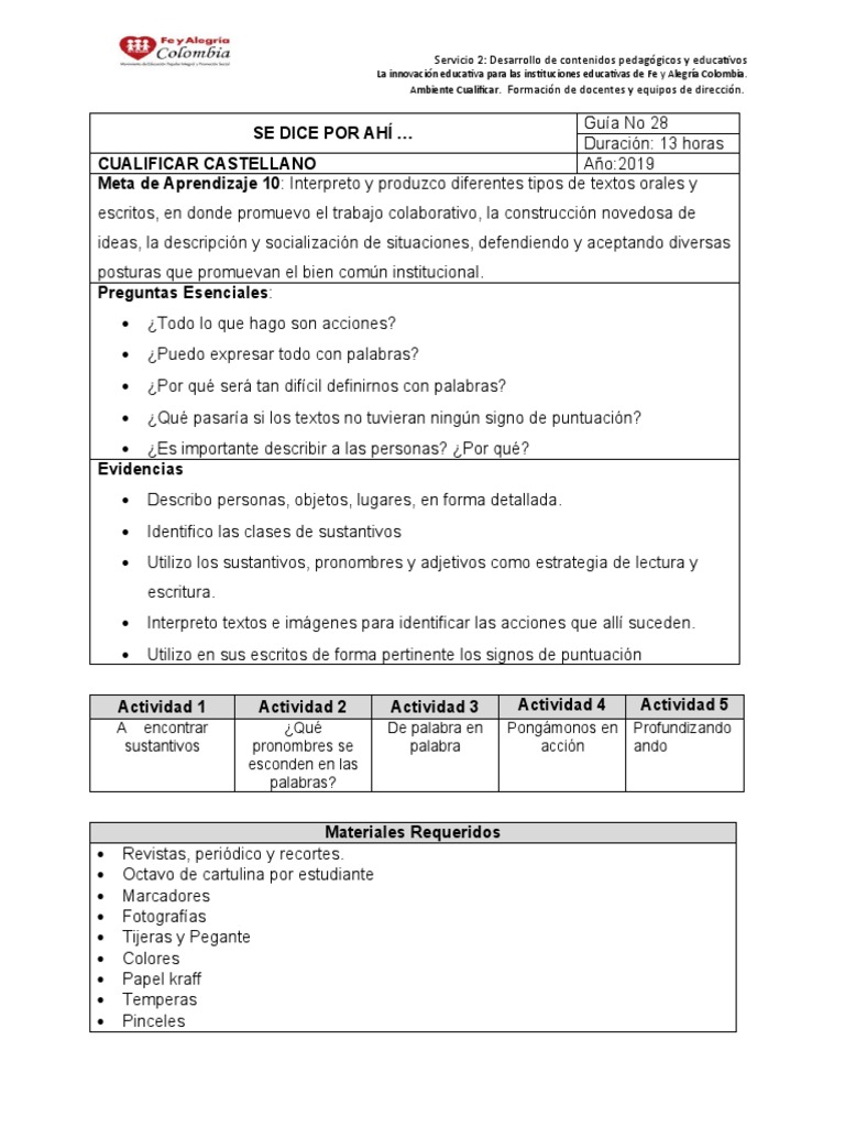 Meta 10 Guía 28 | PDF | Verbo | Adjetivo