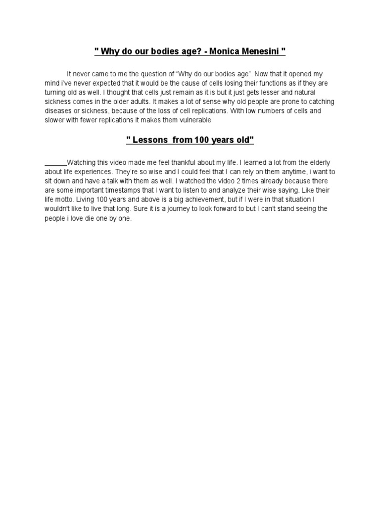 Why Do Our Bodies Age? - Monica Menesini | PDF