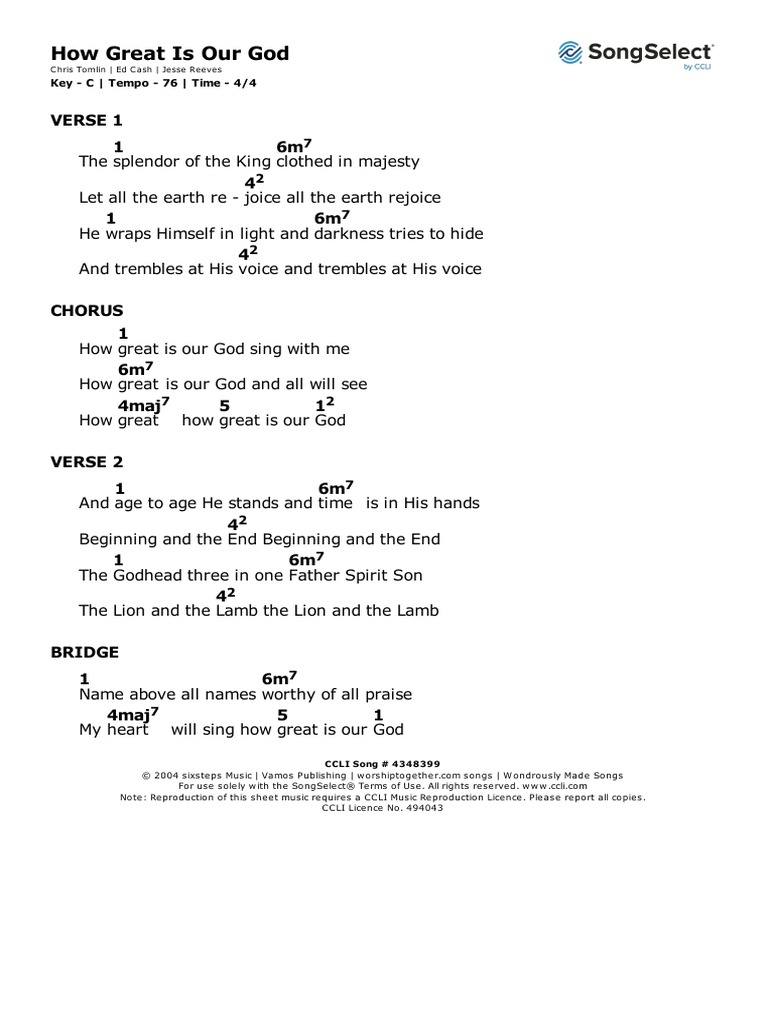 How Great Is Our God: Verse 1 1 6m 4 1 6m 4 | PDF