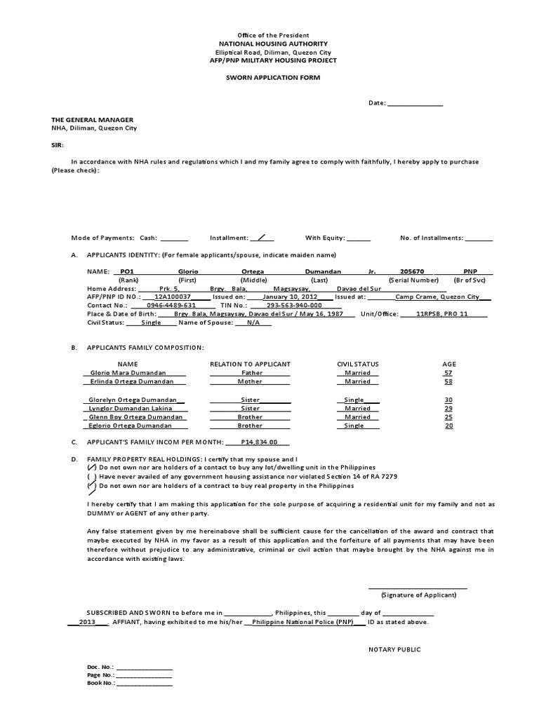 Dokumen - Tips Afp PNP Housing Application Form | PDF | Common Law ...