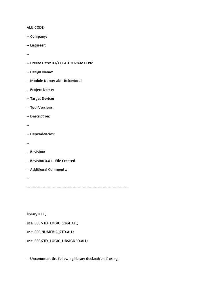 ALU CODE and TEST BENCH | PDF | Electronic Design | Electronic Engineering