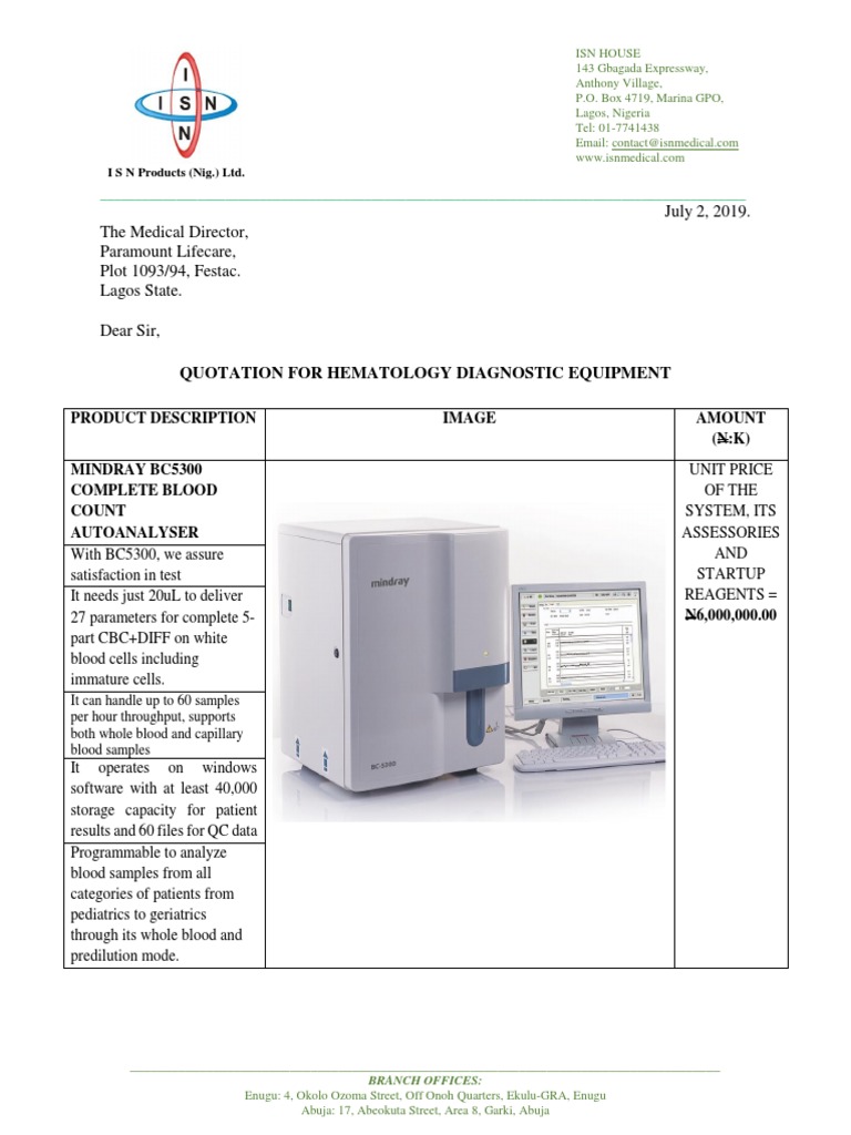 Mindray Bc5300 & Bc20 Proposal @paramountlifecare | PDF | Computing