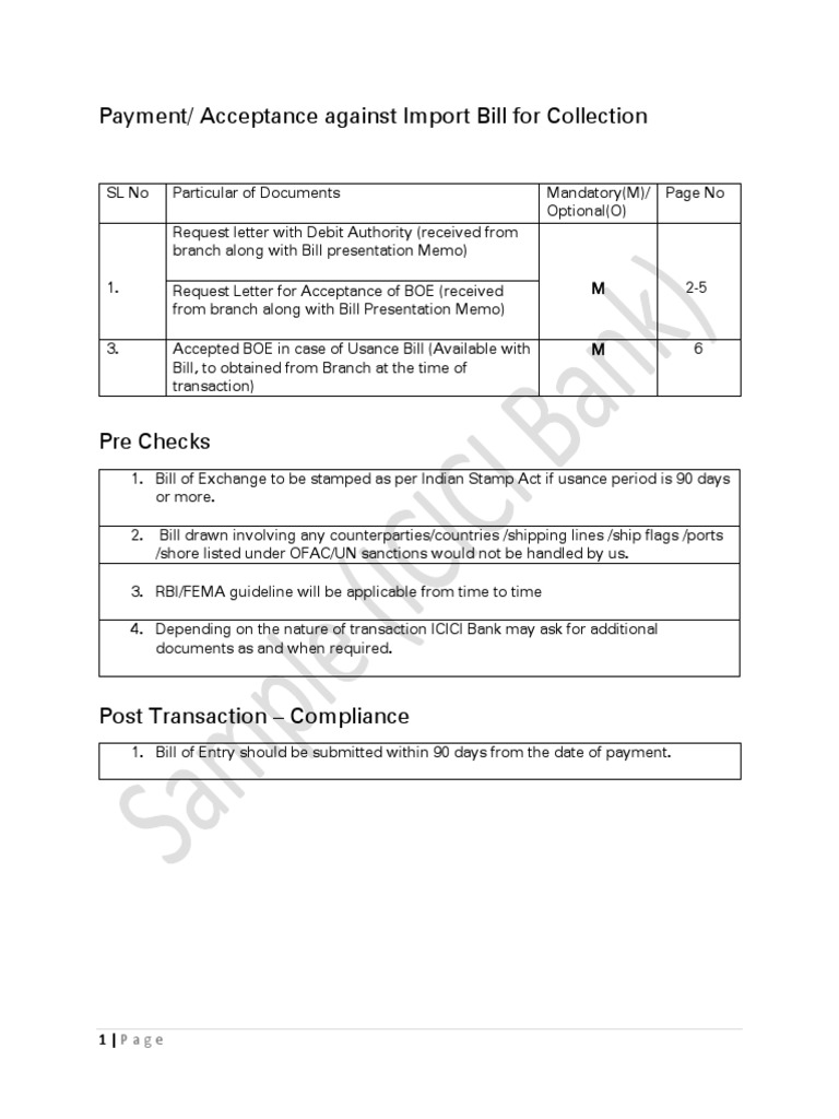 Sample Import Bill For Collection | PDF | Payments | Debits And Credits