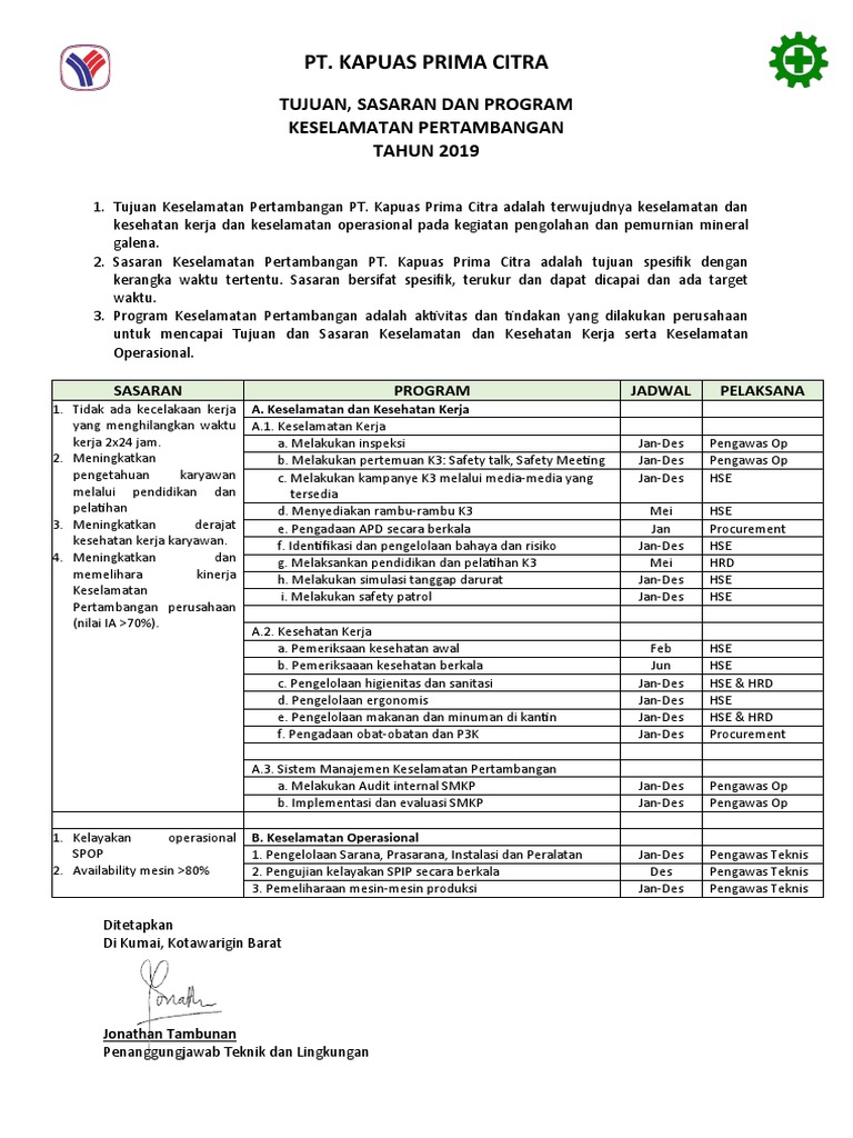 Tujuan Sasaran Dan Program Keselamatan Pertambangan | PDF