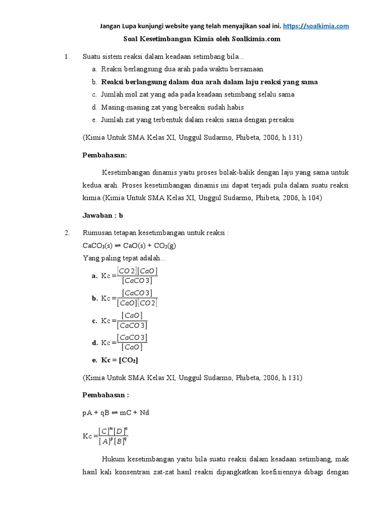 Soal Kesetimbangan Kimia | PDF