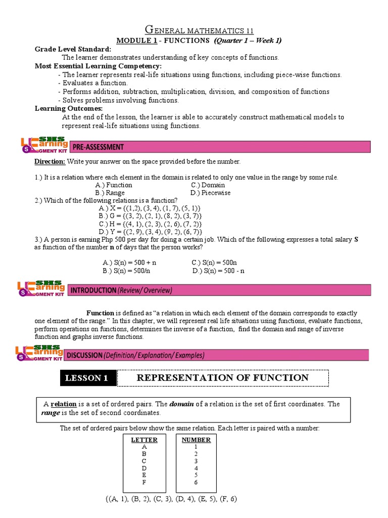 General Mathematics 11 Module 1 2021 | PDF | Function (Mathematics ...