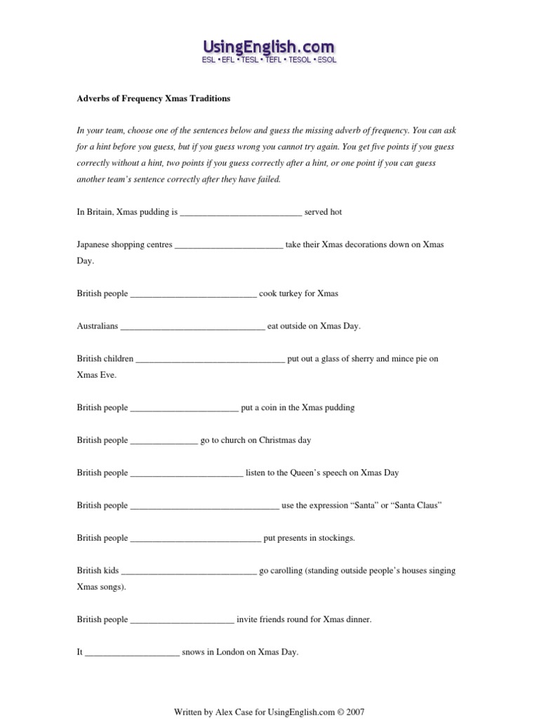 Christmas Adverbs of Frequency | PDF | Santa Claus | Christmas
